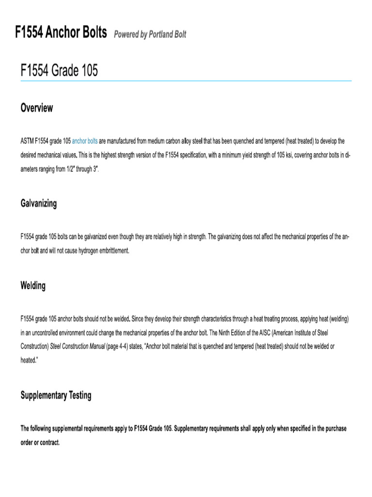 F1554 Grade 105 - F1554 Anchor Bolts | PDF