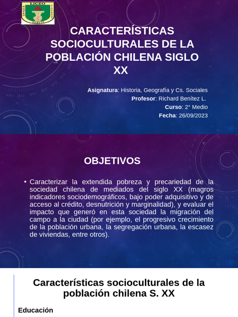 Clase Características Socioculturales de La Población Chilena S. XX (2 ...