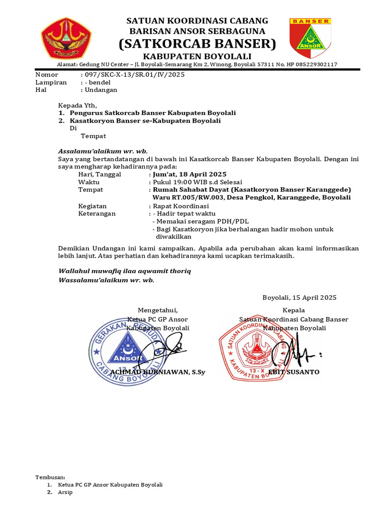 Surat Undangan Rakor | PDF