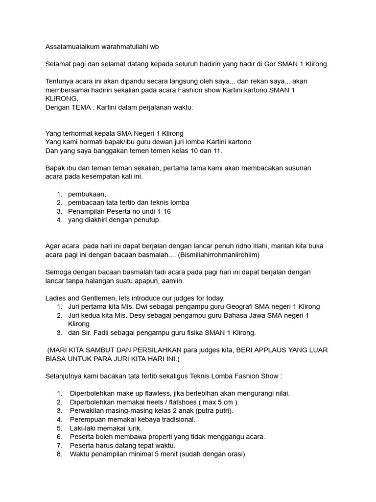 Teks MC Fashion Show | PDF