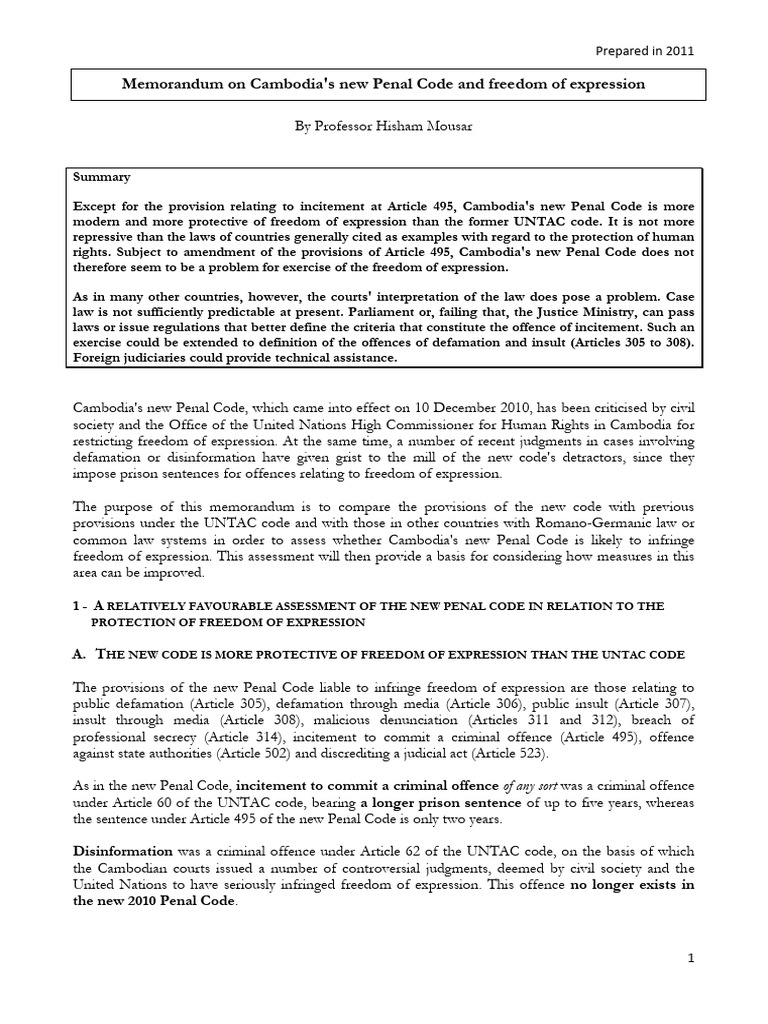 Note_sur_la_libert__expression_et_le_nouveau_Code_p_nal_cambodgien_EN__2011_ | PDF | Defamation ...