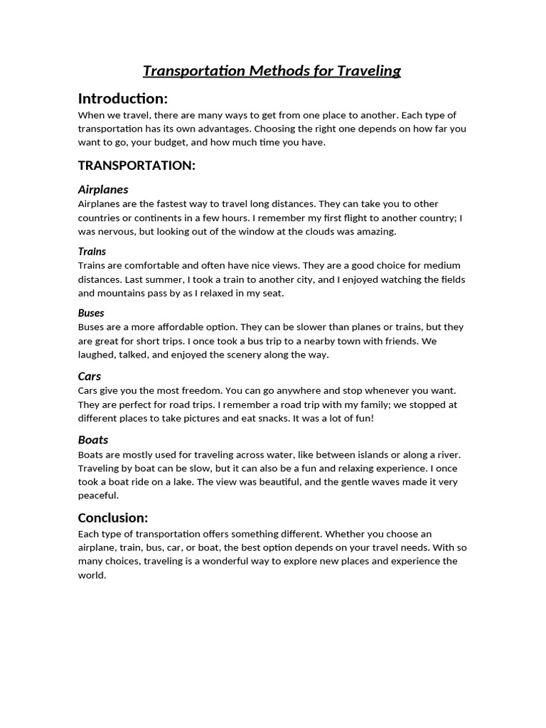Transportation Methods For Traveling | PDF | Train | Transport