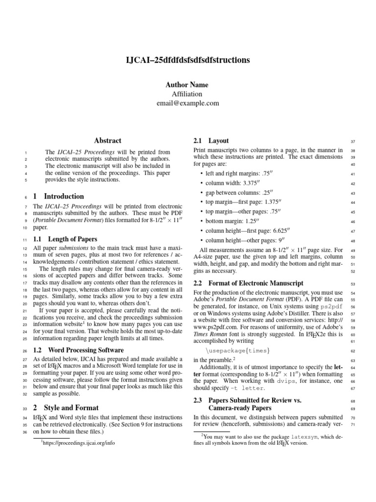 IJCAI 25 Formatting Instructions | PDF | Text | Publishing