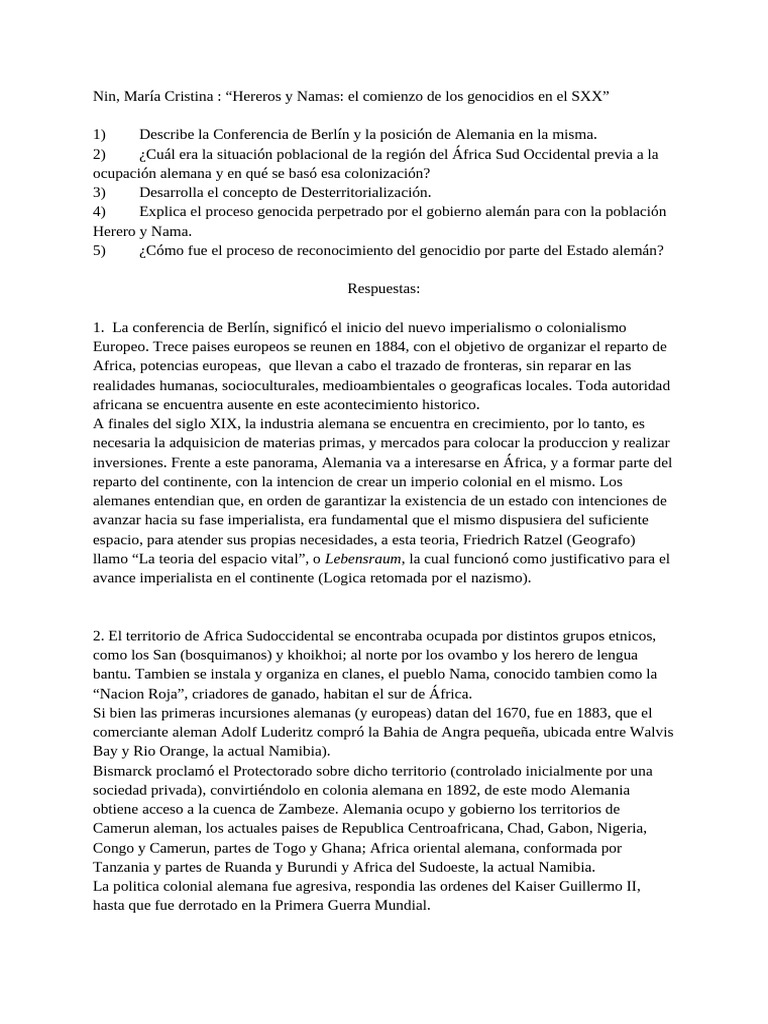 Nin, Maria Cristina, Actividad | PDF | Namibia | Alemania nazi