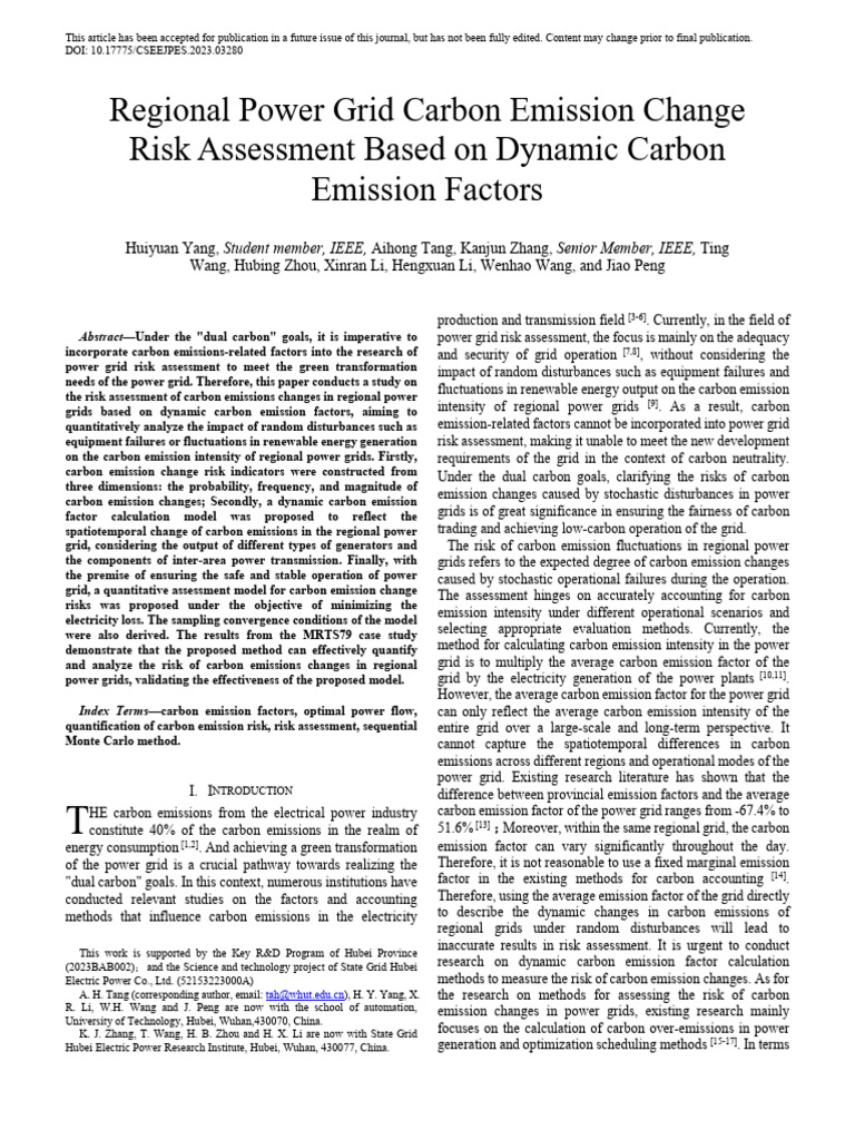 Regional Power Grid Carbon Emission Change Risk Assessment Based On ...