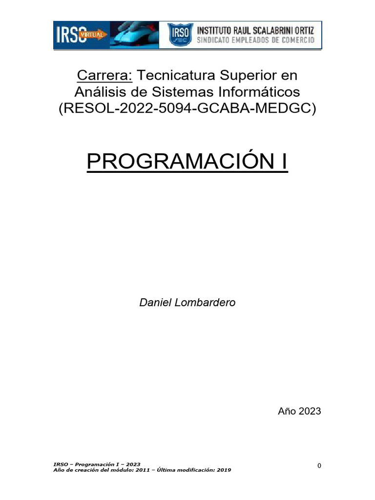 Modulo ProgramacionI 2023 2C | PDF | Programación | Programa de computadora
