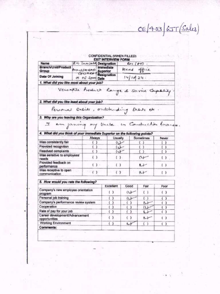 Exit Interview Form Rajesh M Thacker | PDF