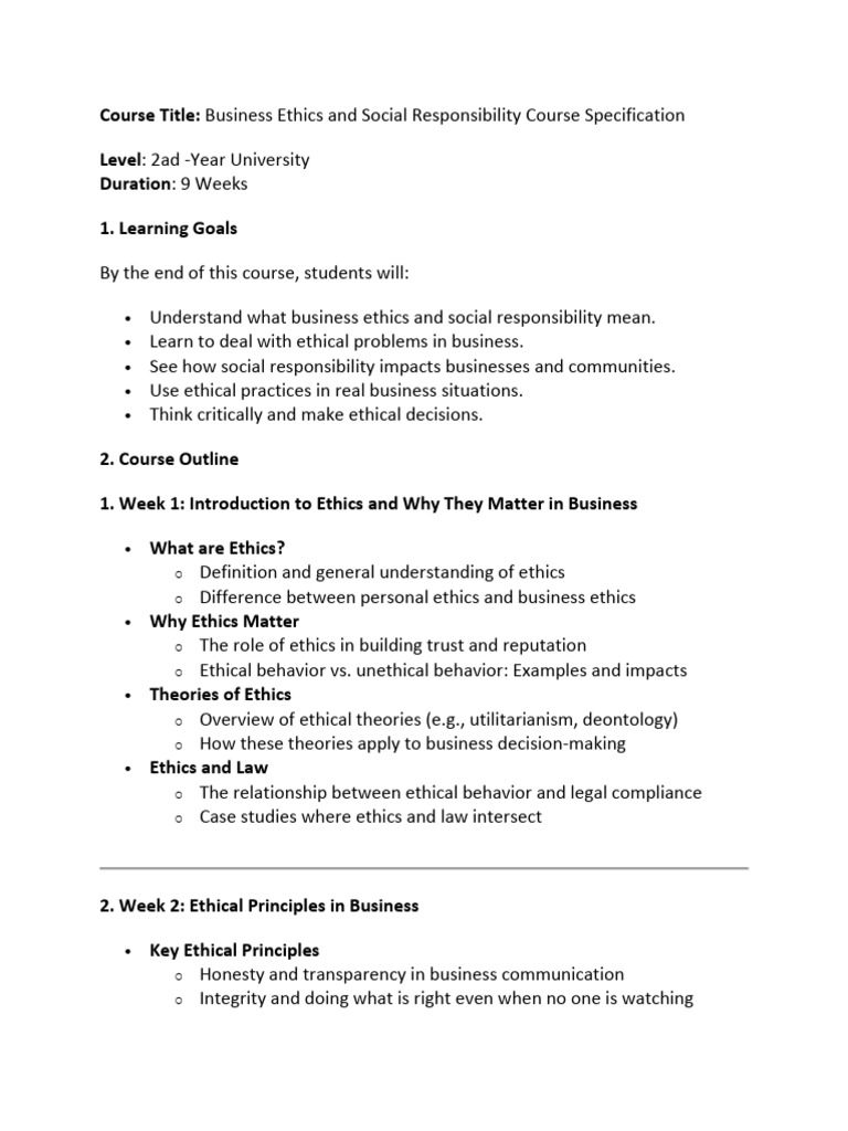 Business Ethics & Social Responsibility Course | PDF | Corporate Social ...