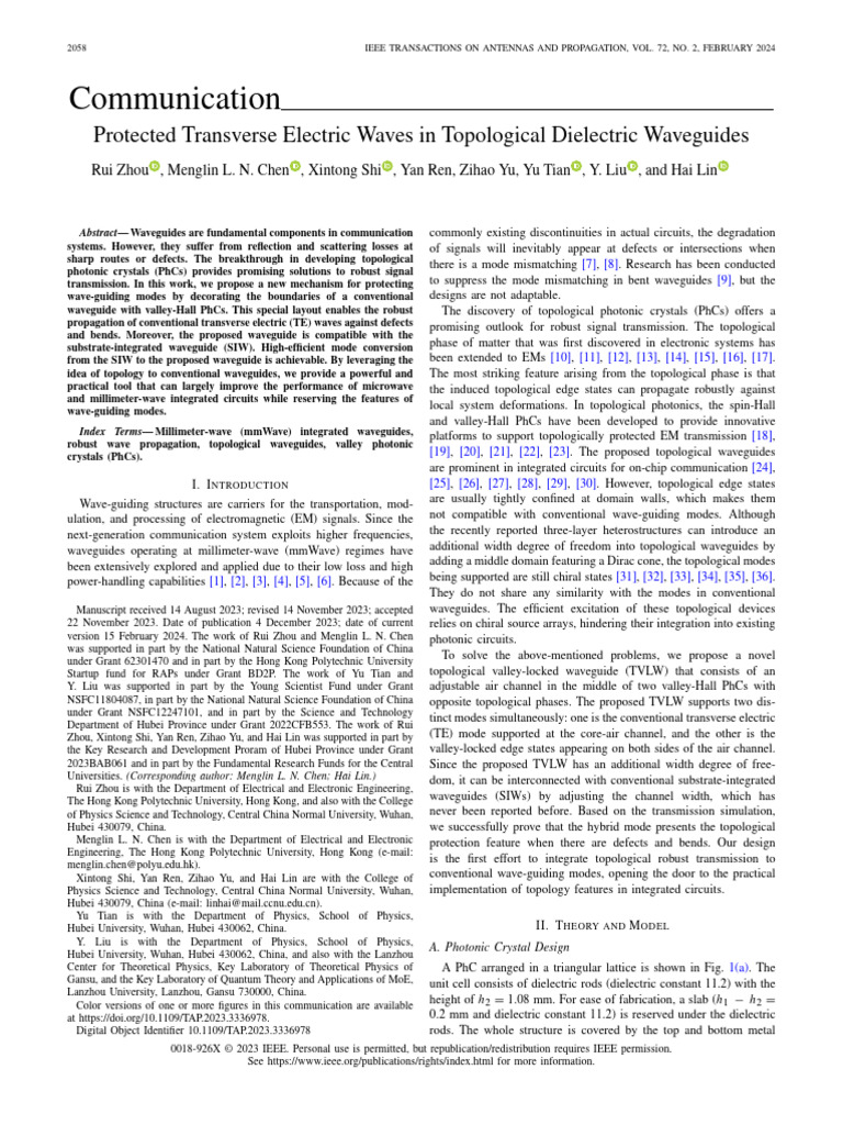 Protected Transverse Electric Waves in Topological Dielectric Waveguides | PDF | Waveguide ...