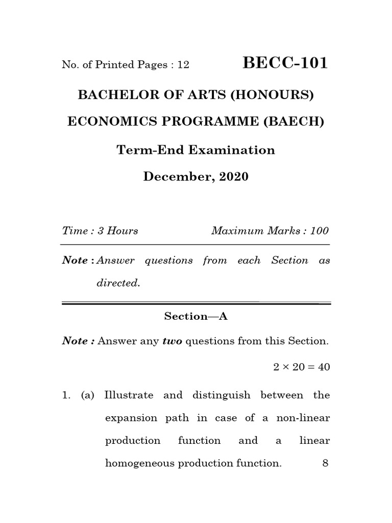 BECC 101 DEC 2020 Paper Ignouassignmentguru | PDF | Demand | Monopoly