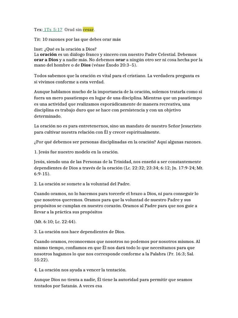10 razones para orar más a Dios | PDF | Oración | Pecado