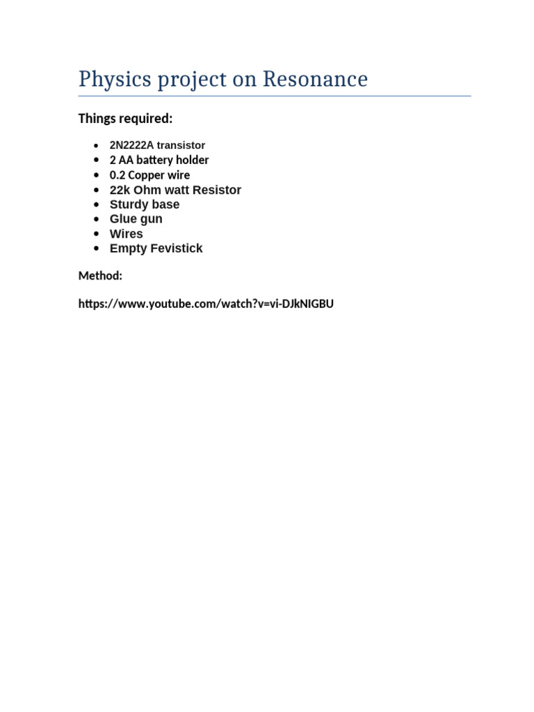 Physics Project On Resonance 9f | PDF