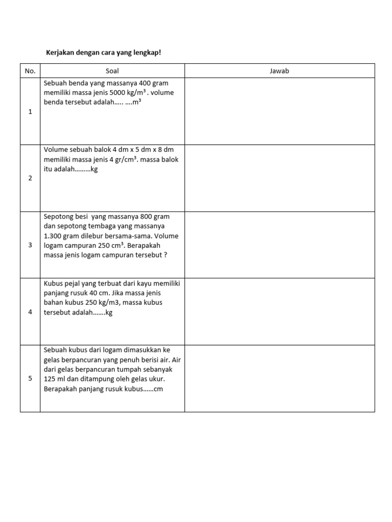 Contoh Soal Massa Jenis dan Tekanan | PDF