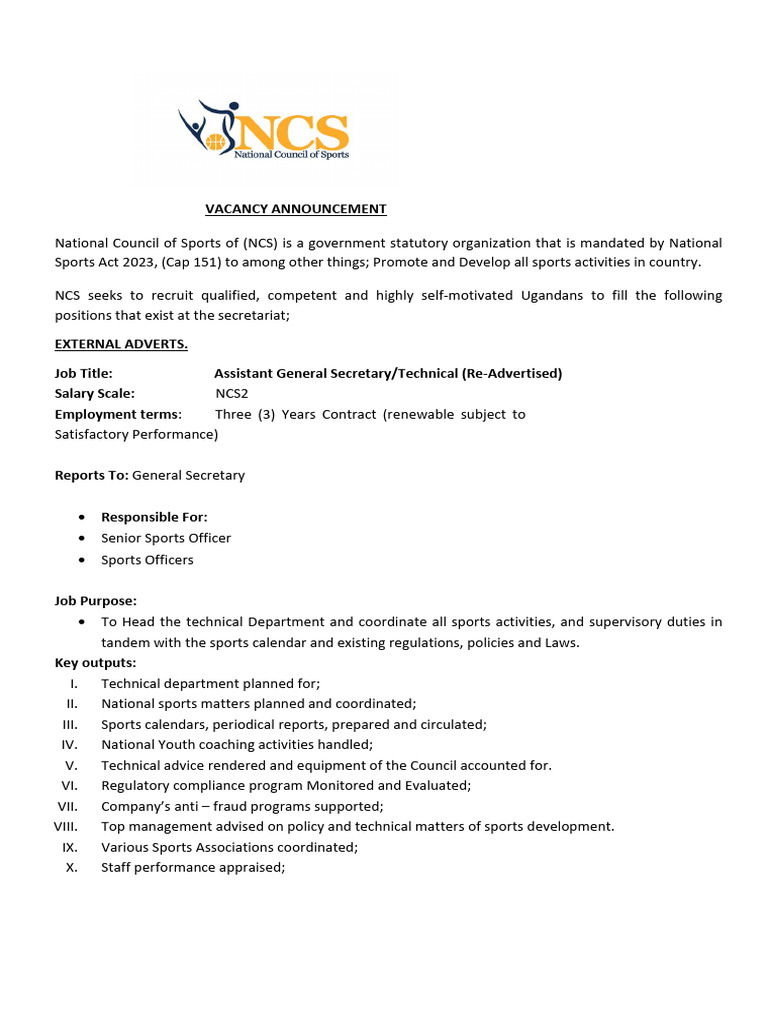 Ncs Vacancy Announcement 2025 Pdf Regulatory Compliance Plumbing