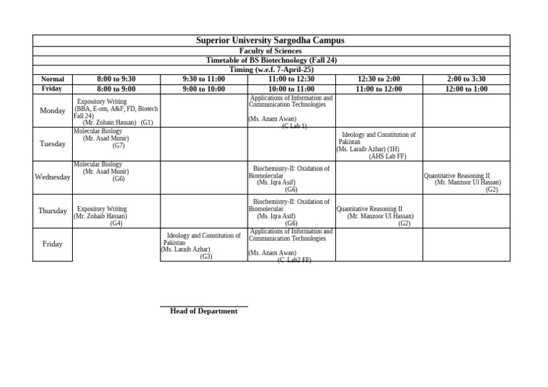 BS Time Table 2nd Semester Fall 24 | PDF | Life Sciences