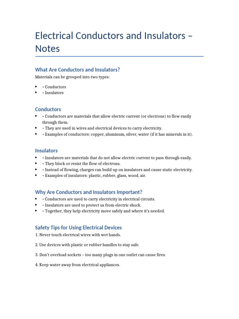 Electrical_Conductors_and_Insulators_Notes | PDF