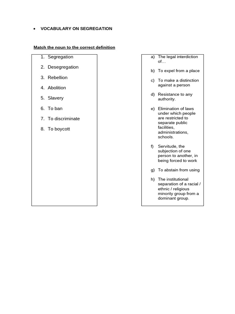 Vocabulary On Segregation | PDF