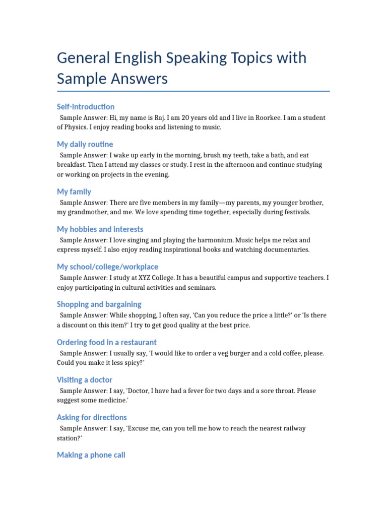 General English Speaking Topics Guide | PDF | Cyberbullying | Meditation