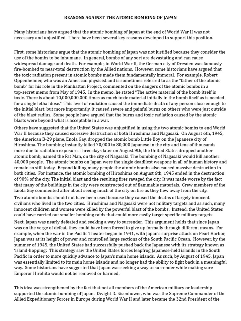 REASONS AGAINST THE ATOMIC BOMBING OF JAPAN | PDF | Atomic Bombings Of ...