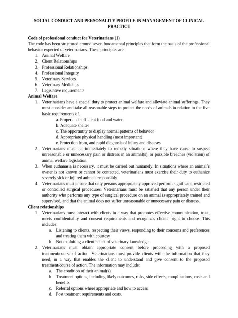 Veterinarian Conduct and Personality Traits | PDF | Veterinary Medicine ...
