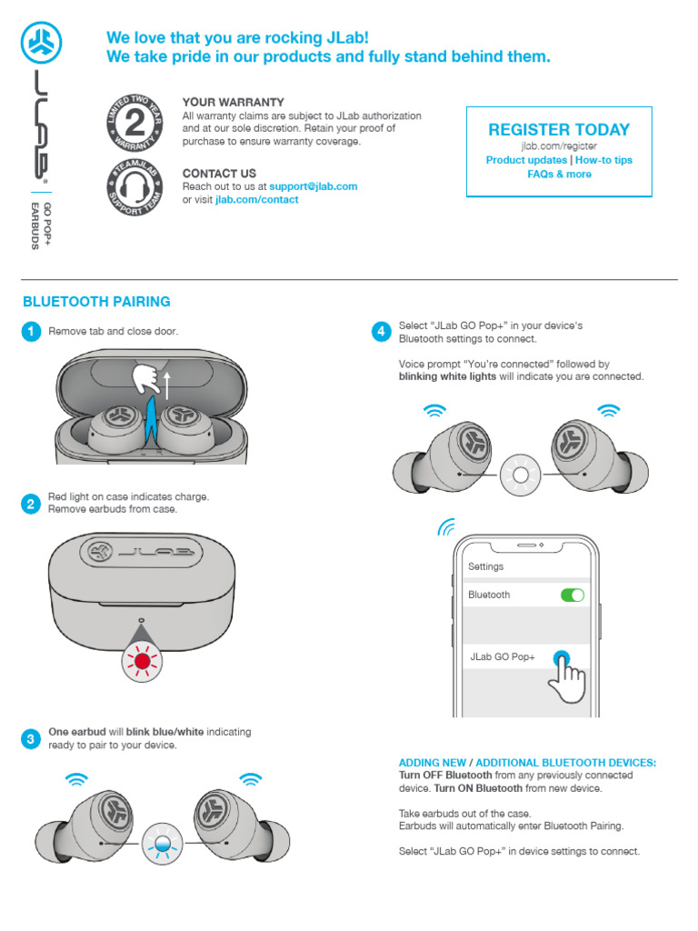 JLab Go Pop+ Earbuds Manual | PDF | Headphones | Bluetooth