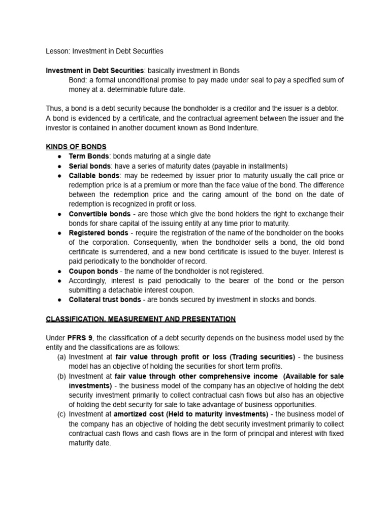 IA - Investment in Debt Securities | PDF | Bonds (Finance) | Securities (Finance)