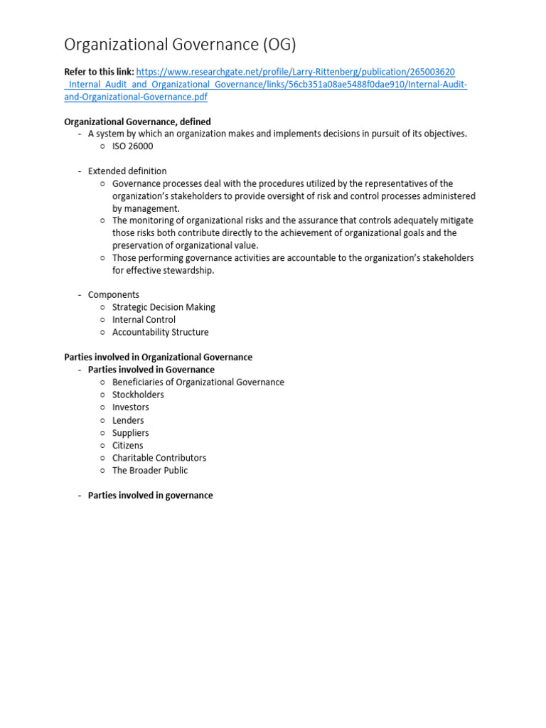 Organizational Governance (OG) | PDF | Internal Audit | Governance