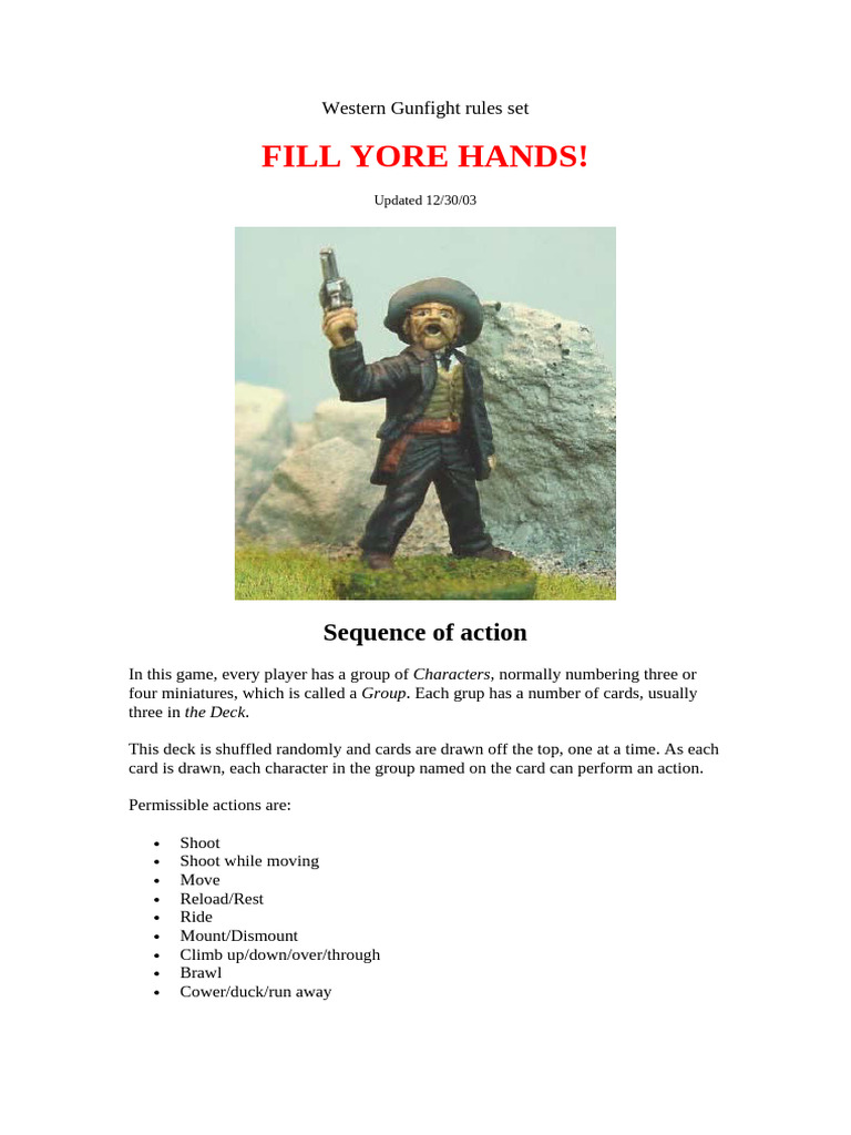 Western Gunfight Wargame Rules | PDF | Firearms | Playing Cards