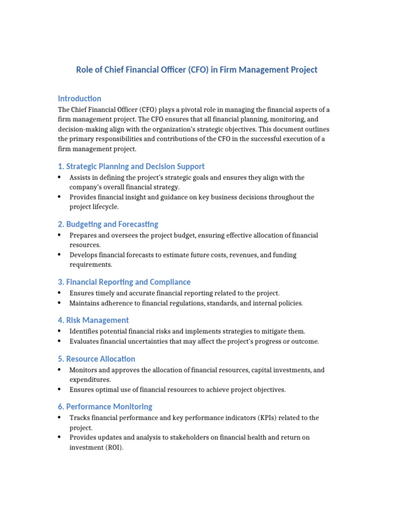 CFO's Role in Firm Management Projects | PDF
