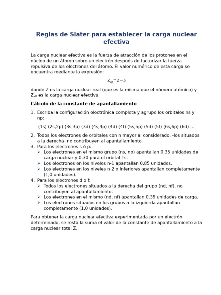 Reglas de Slater | PDF