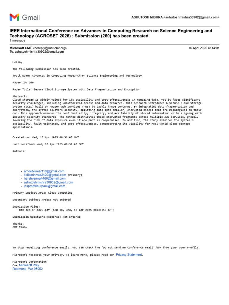 Gmail - IEEE International Conference On Advances in Computing Research On Science Engineering ...