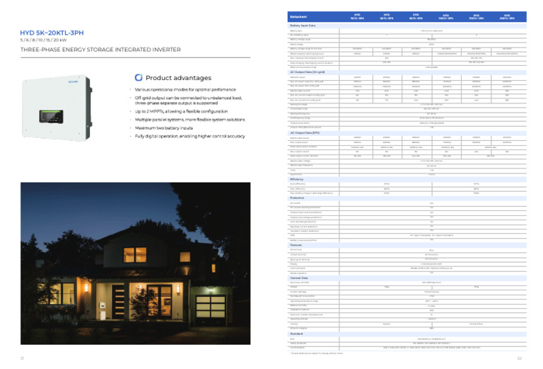 SOFAR HYD 5k 20KTL 3PH Adatlap | PDF | Electrical Grid | Alternating Current