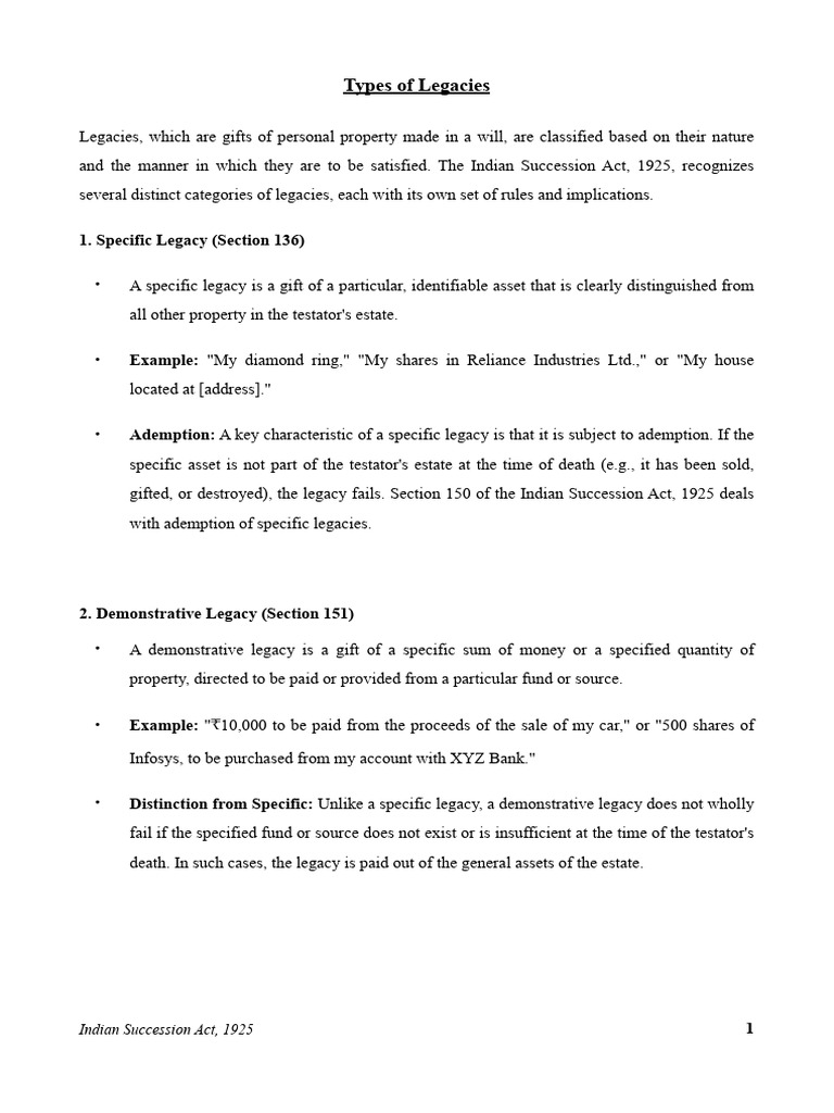 Types and Ademption of Legacies | PDF | Will And Testament | Civil Law ...