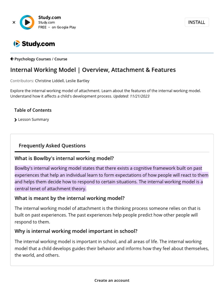 Internal Working Model _ Overview, Attachment & Features - Lesson _ Study.com | PDF | Attachment ...