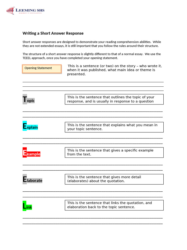 Writing A Short Answer Response | PDF
