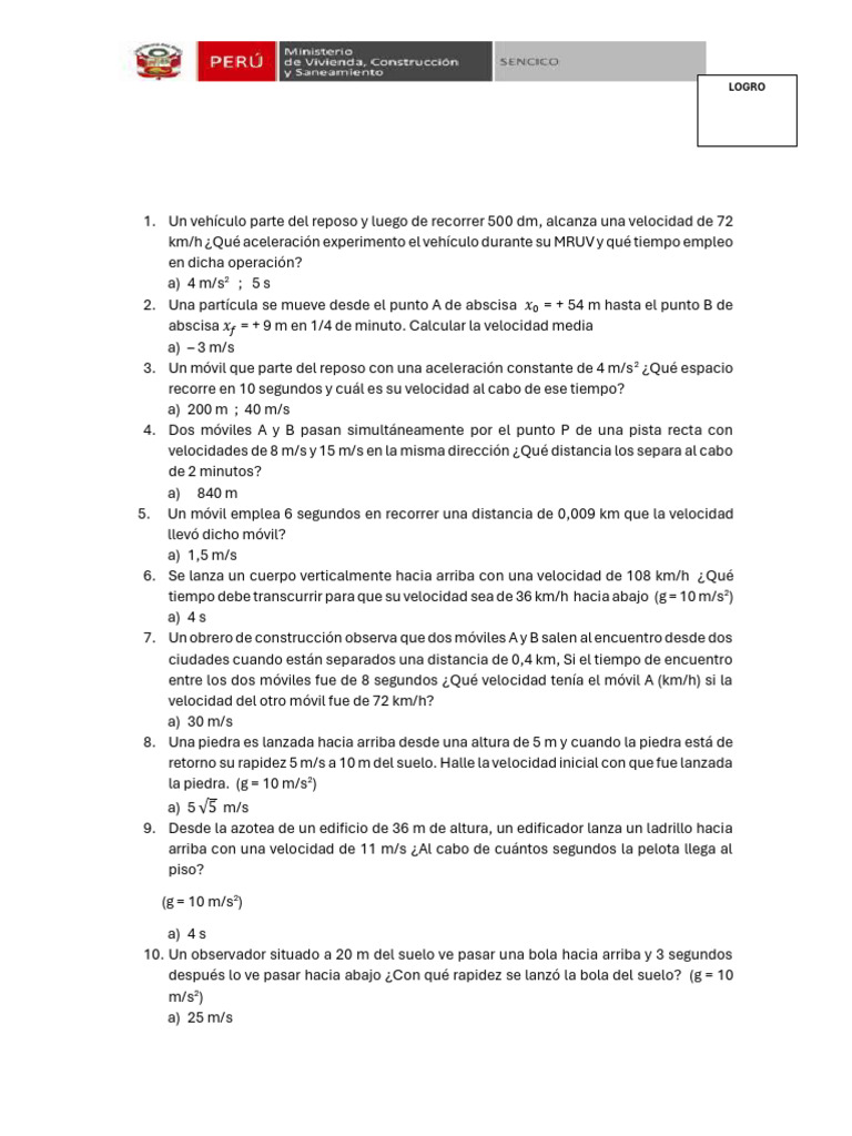 Practica de Repaso de Cinematica | PDF