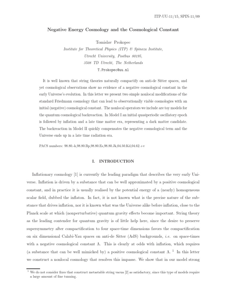 Negative Energy Cosmology and the Cosmol | PDF | Physical Cosmology ...