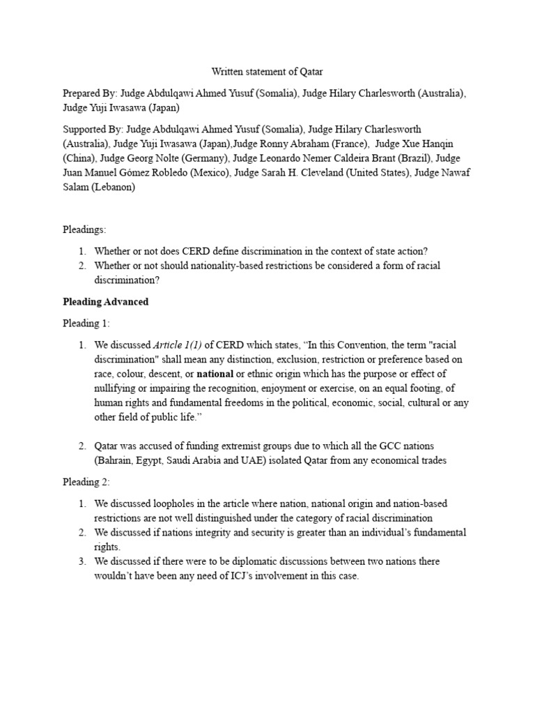 Written Statement of Qatar | PDF