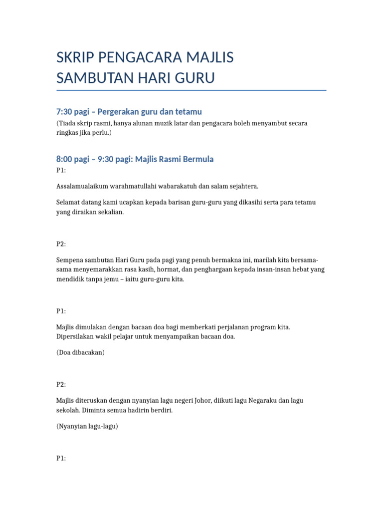 Skrip Pengacara Hari Guru | PDF