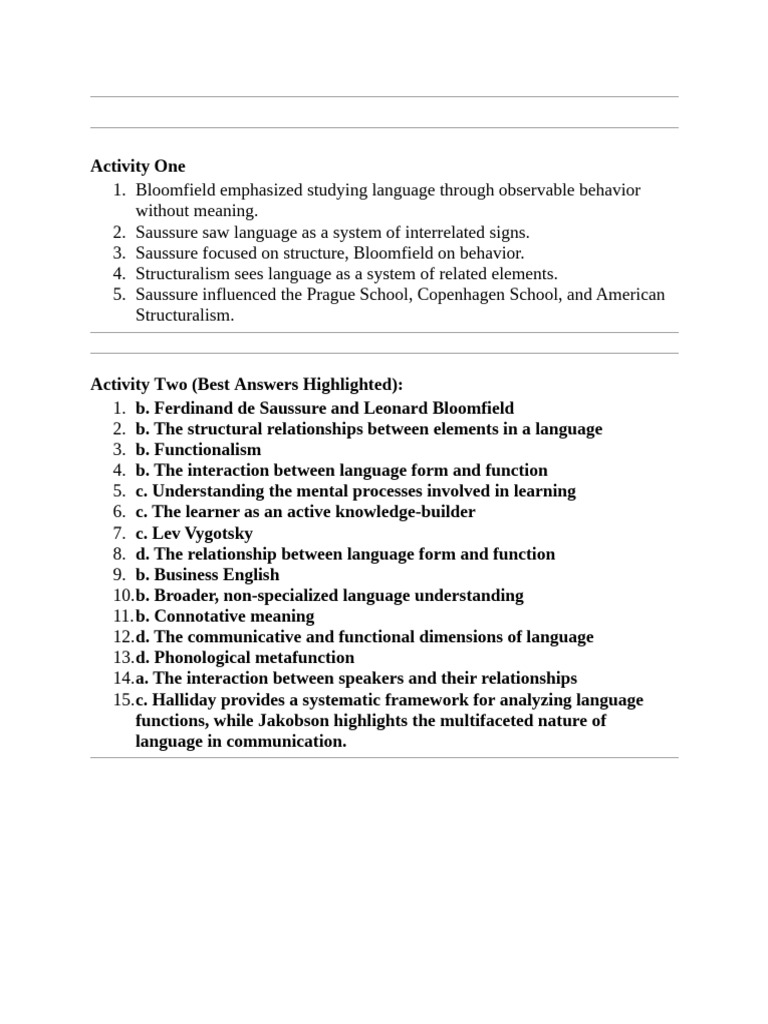 Language Theories: Saussure vs. Bloomfield | PDF