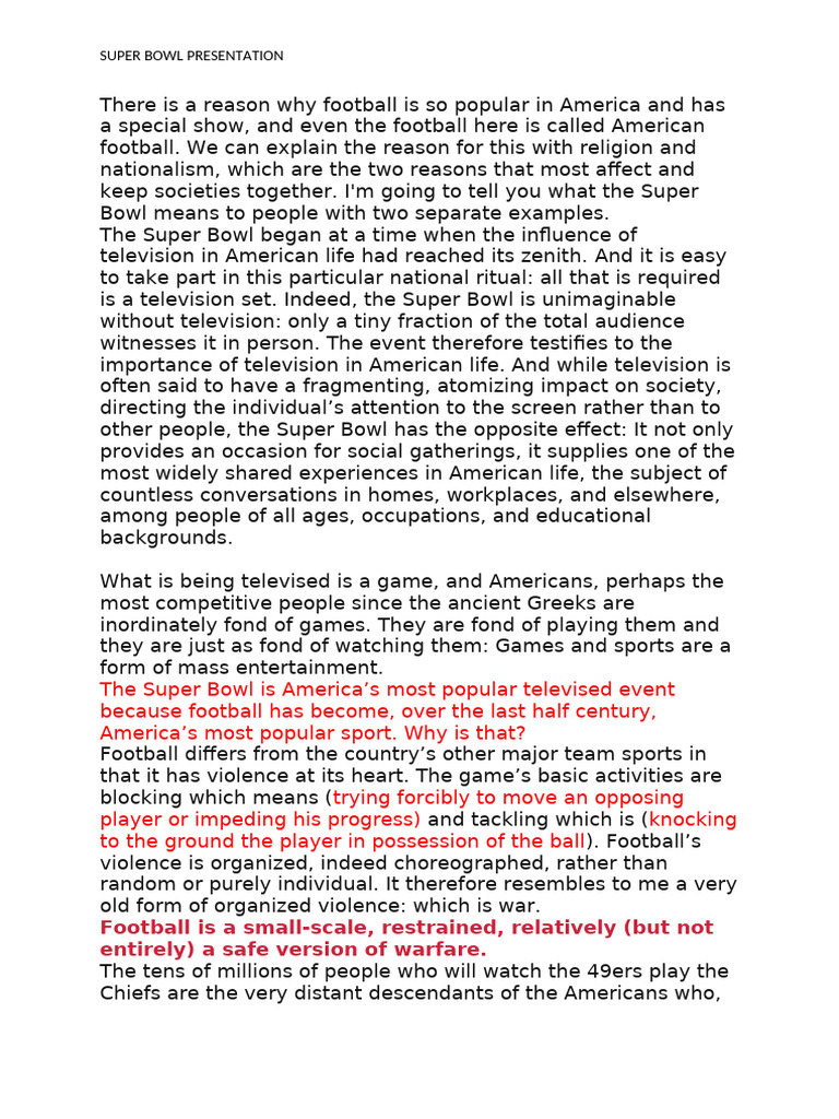 Super Bowl Prestantation | PDF | Masculinity | Sports