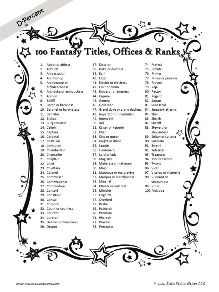 Fantasy Titles and Noble Ranks | PDF | Nobility | Noble Titles