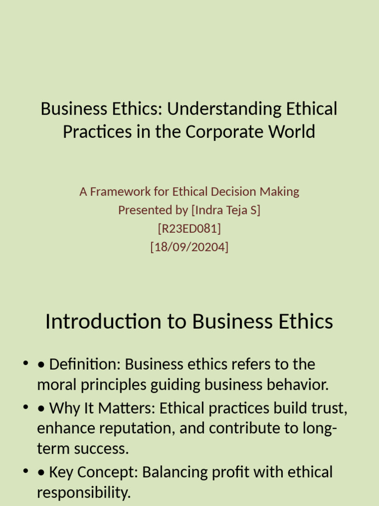 Business Ethics Presentation | PDF