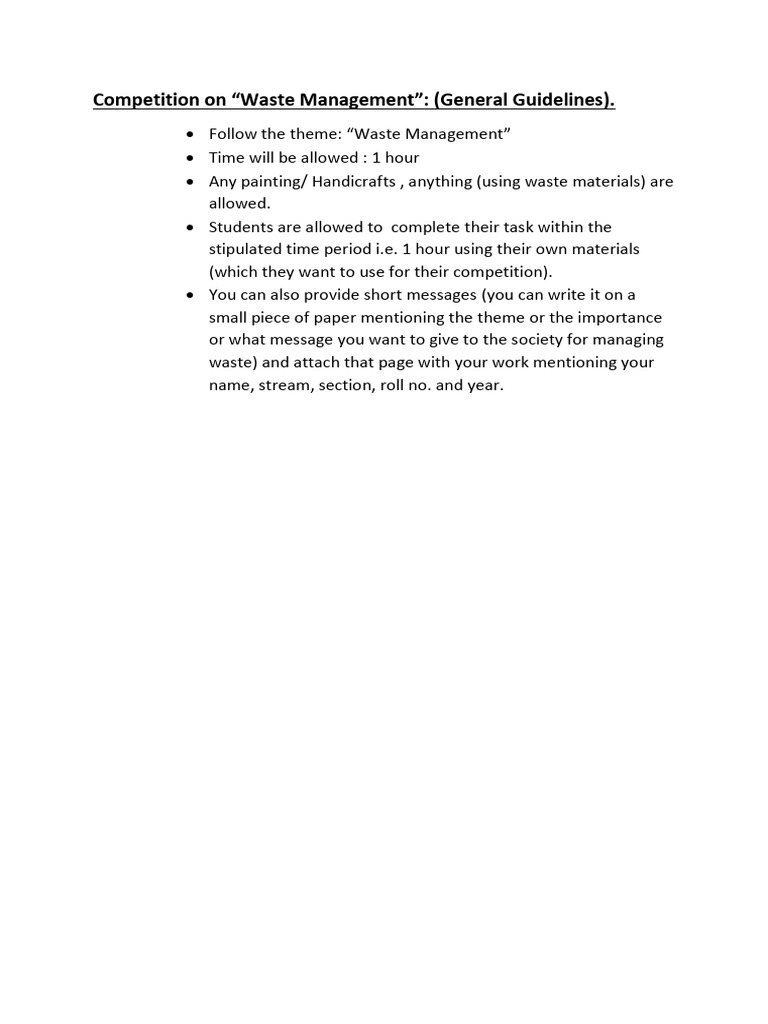 Waste Management Competition Guidelines | PDF