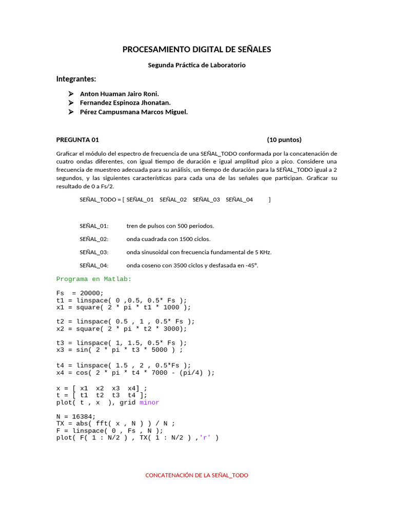 Laboratorio N2-Procesamiento Digital de Señales | PDF | Análisis de Fourier | Olas