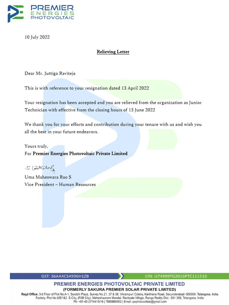 Relieving Letter - Peppl | PDF