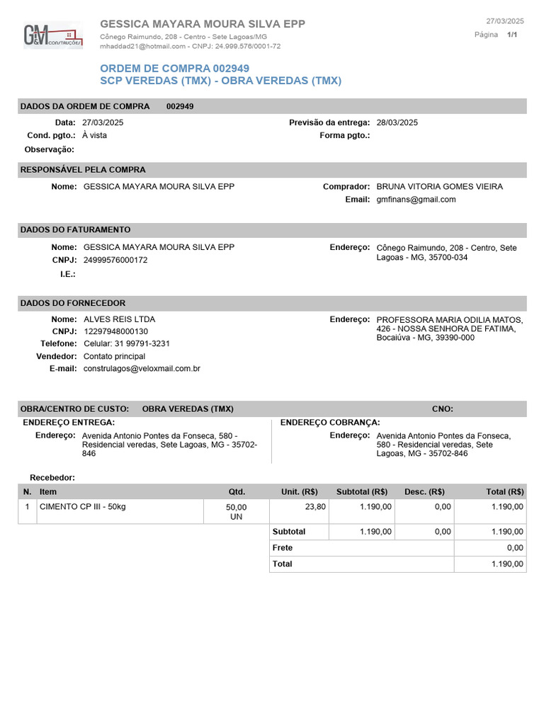 Relatório de Ordem de Compra (1) | PDF