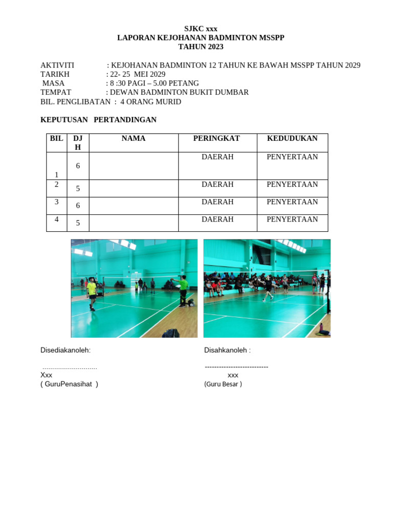 Badminton LAPORAN MSSPP 2023 | PDF