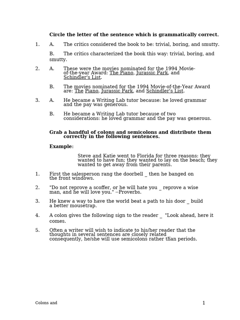 Colons and Semicolons Usage Guide | PDF