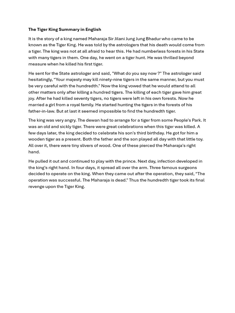 The Tiger King Summary in English | PDF